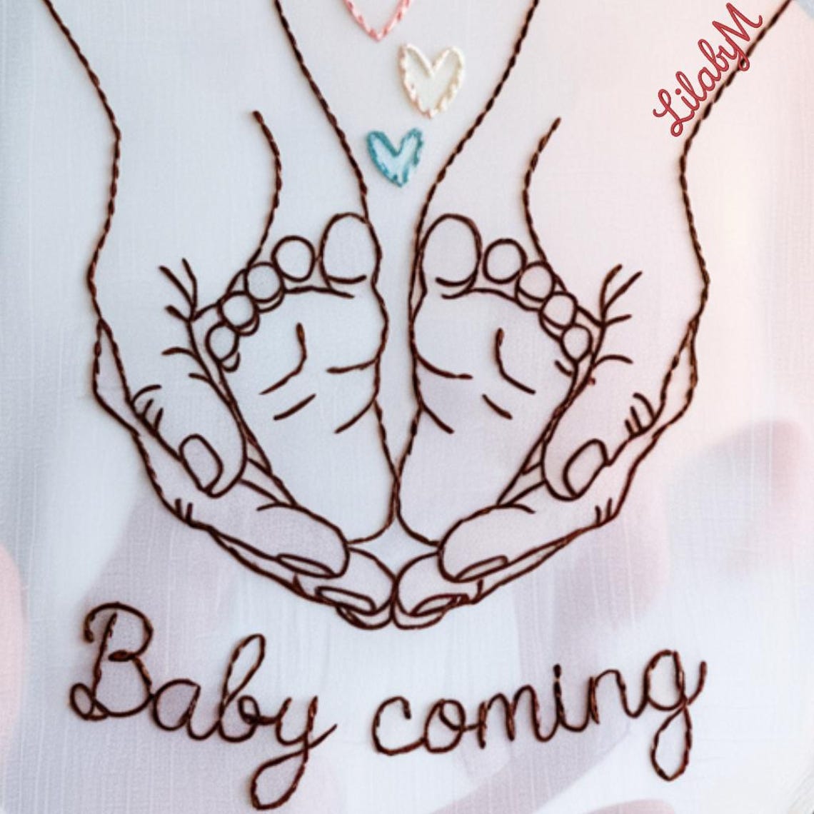Baby Coming Announcement Embroidery Pattern – Pregnancy Line Art – PDF ...