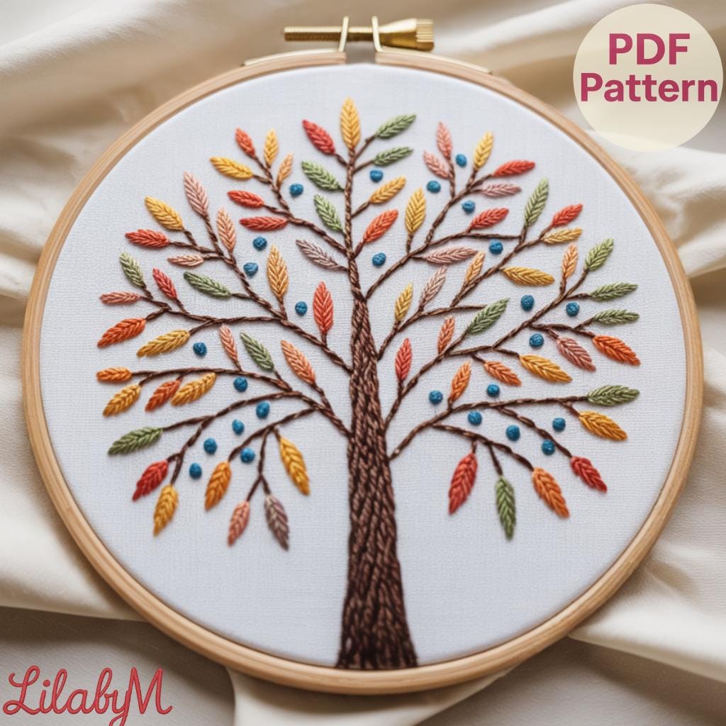 Autumn Tree of Life Embroidery Pattern – Beginner Hoop Art - Modern ...