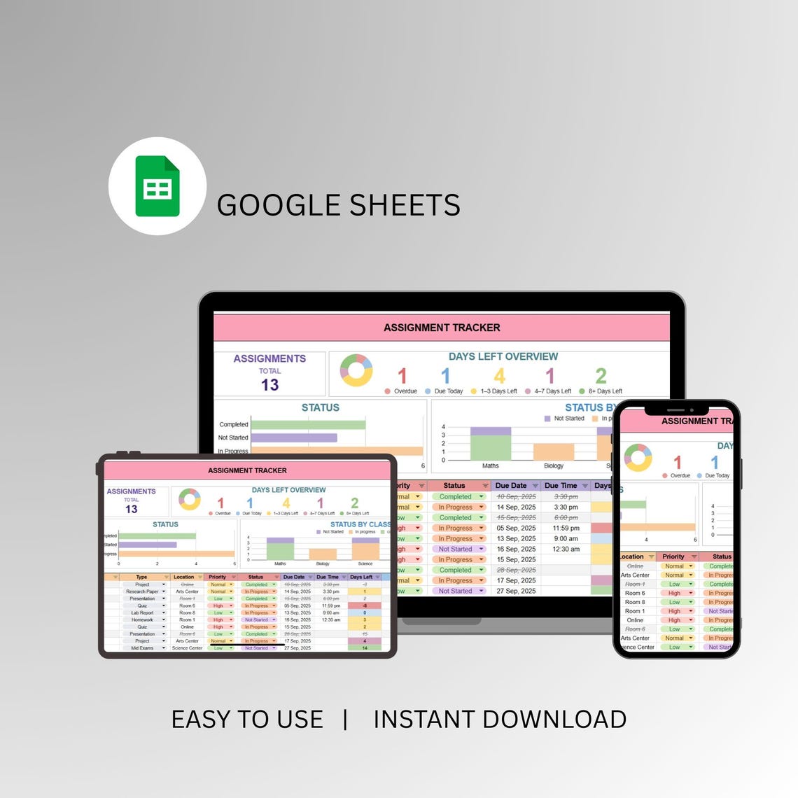 Assignment Tracker Google Sheets Digital Student Planner Spreadsheet ...
