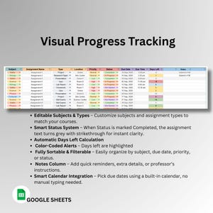 Assignment Tracker Google Sheets Digital Student Planner Spreadsheet ...