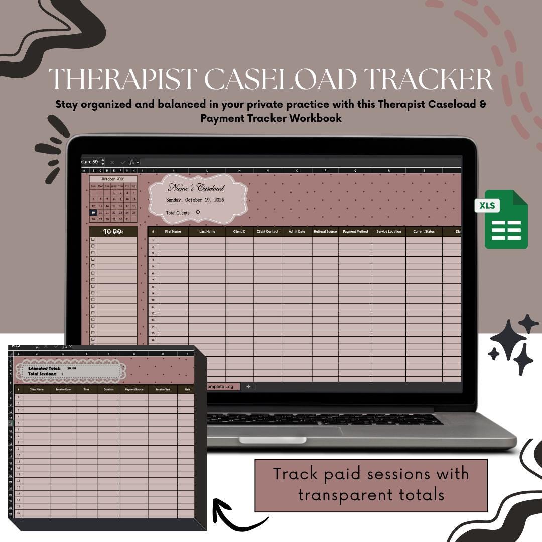 Therapist Caseload & Session Tracker | Editable Excel Workbook for ...
