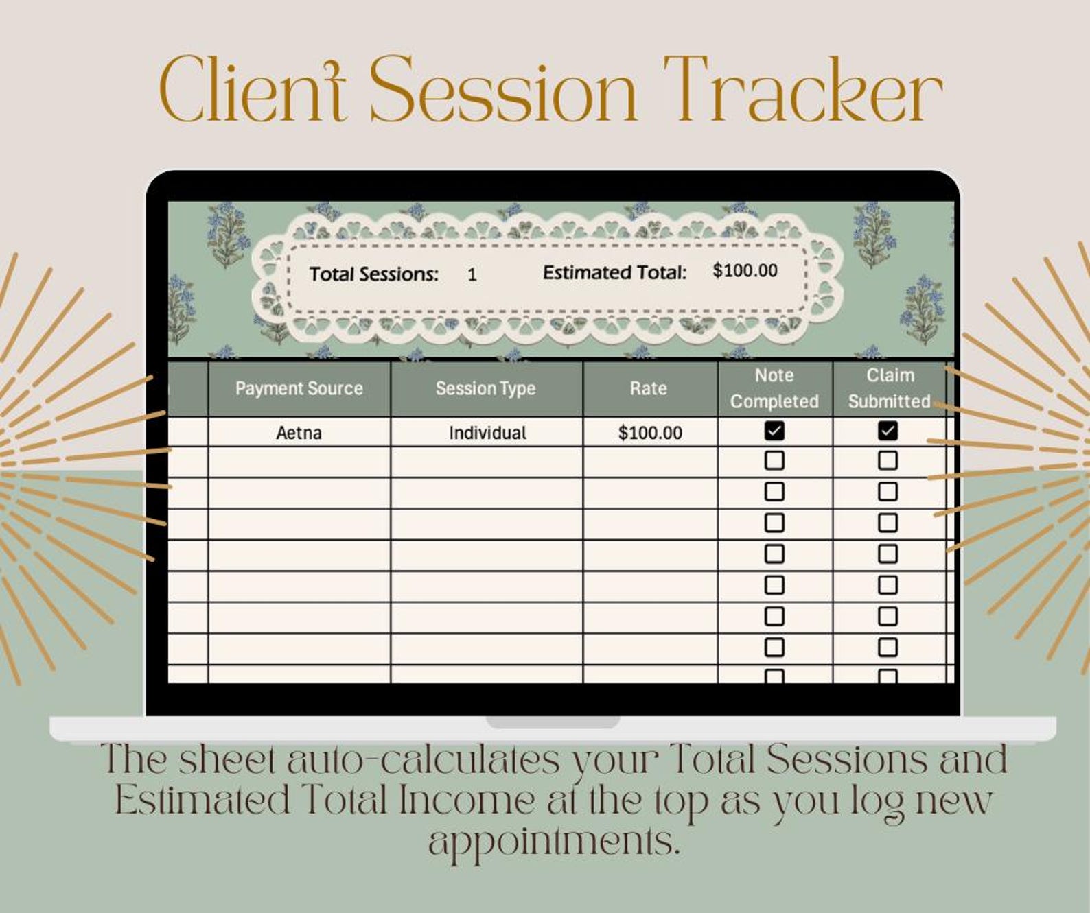 Vintage Caseload Tracker | Therapist Client Log Spreadsheet ...