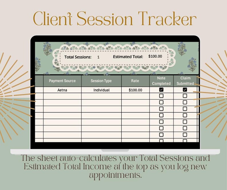 Vintage Caseload Tracker | Therapist Client Log Spreadsheet ...