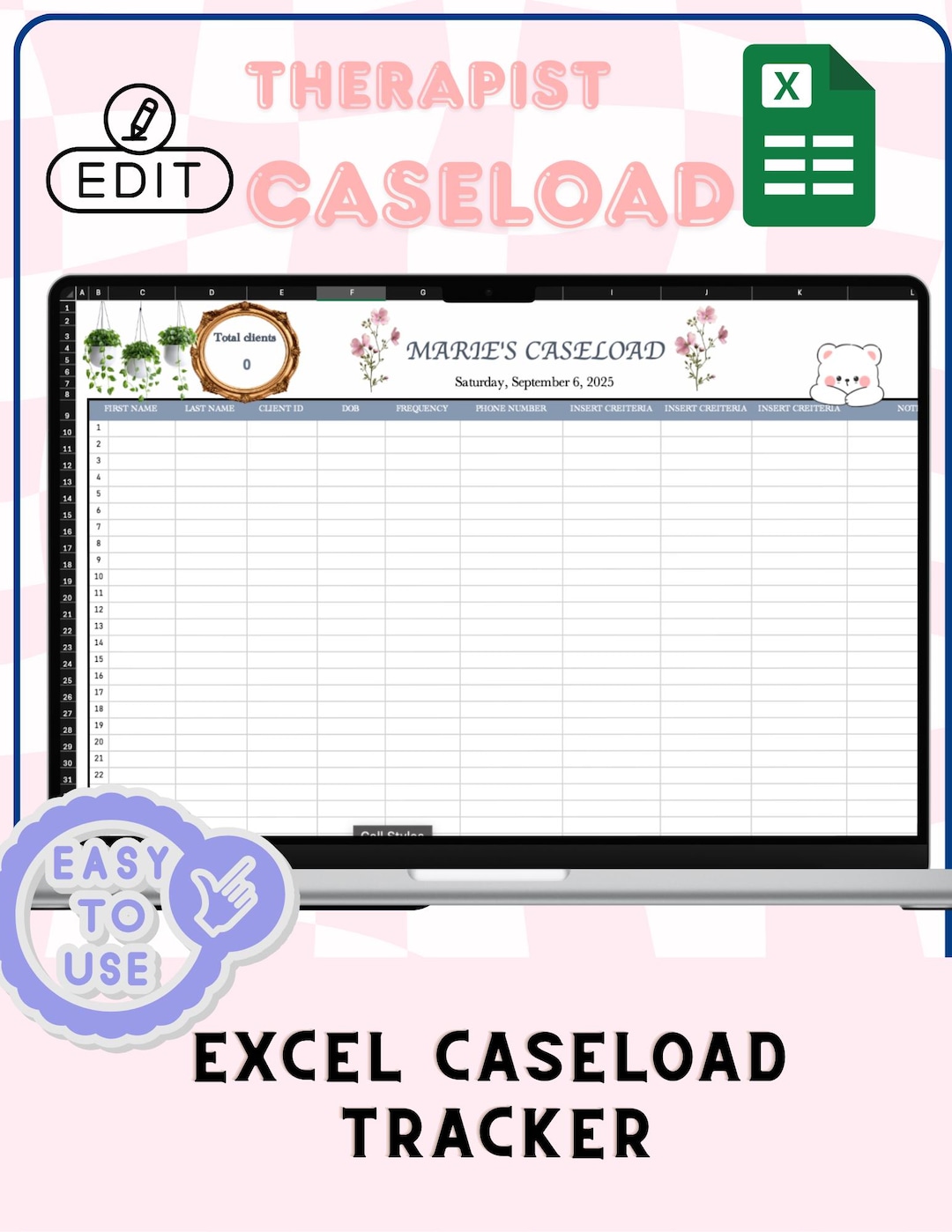 Caseload Tracker | Therapy Spreadsheet | Editable Digital Download for ...