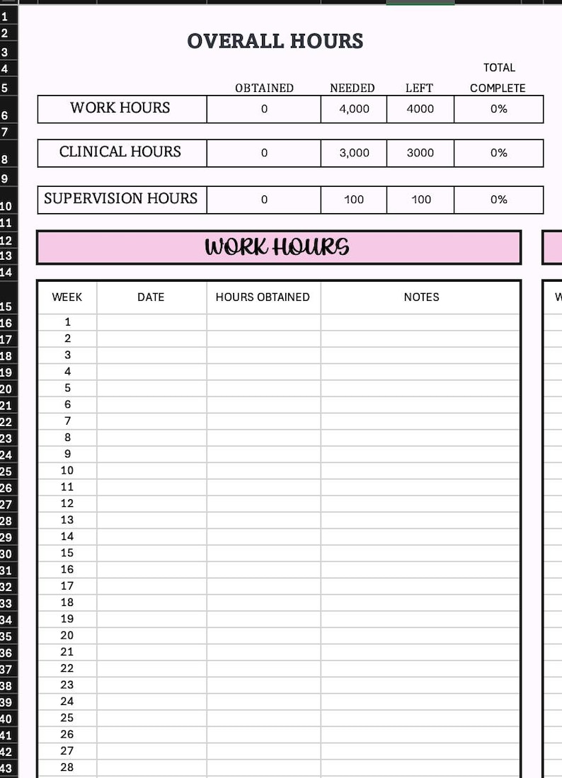 LCSW Licensure Hours Tracker and Log | Digital Social Work Licensure ...