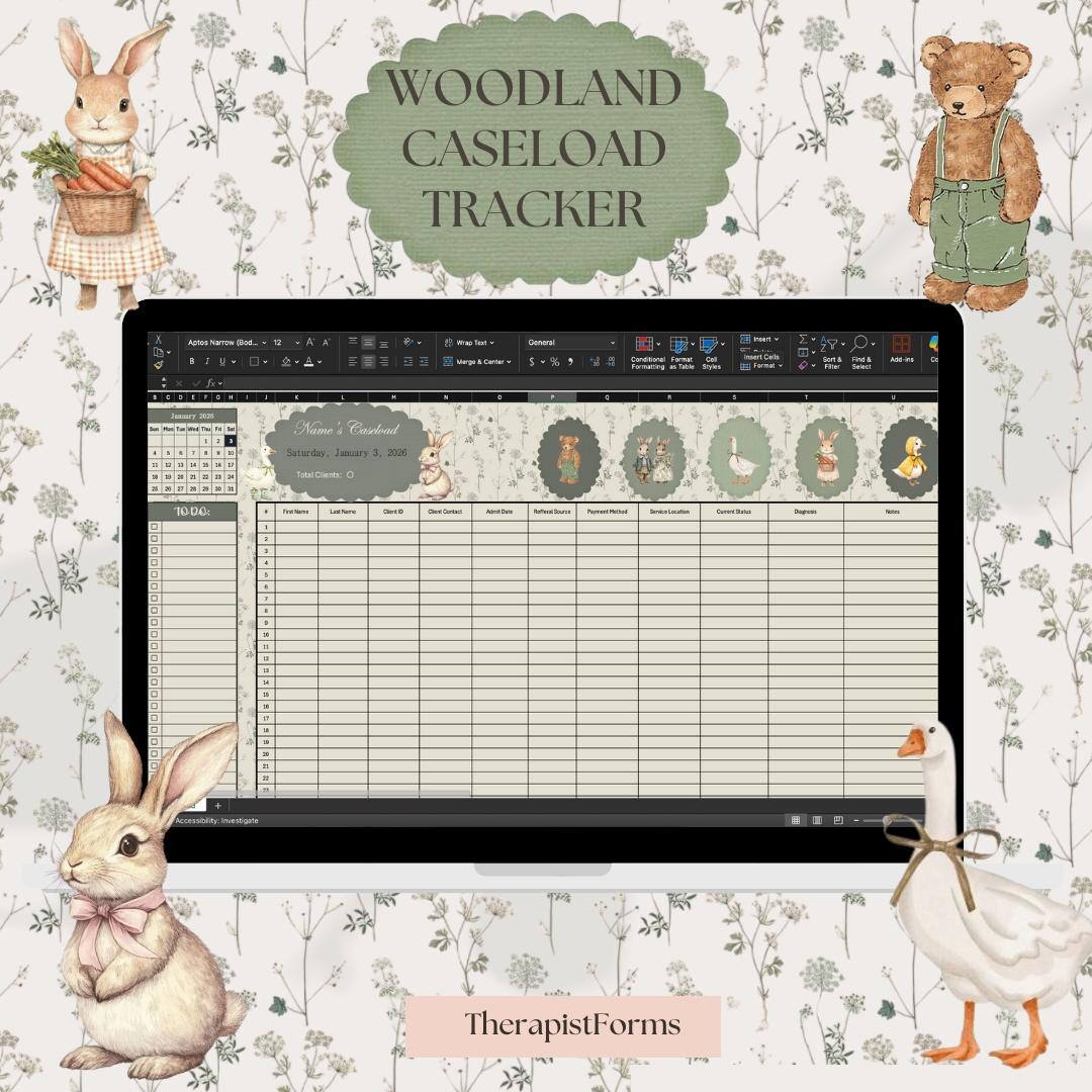 Woodland Caseload Tracker | Cozy Excel Planner for Therapists - Etsy