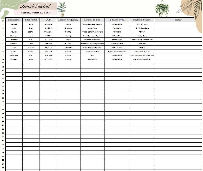 Minimalist Caseload Tracker | Editable Excel Template - Etsy