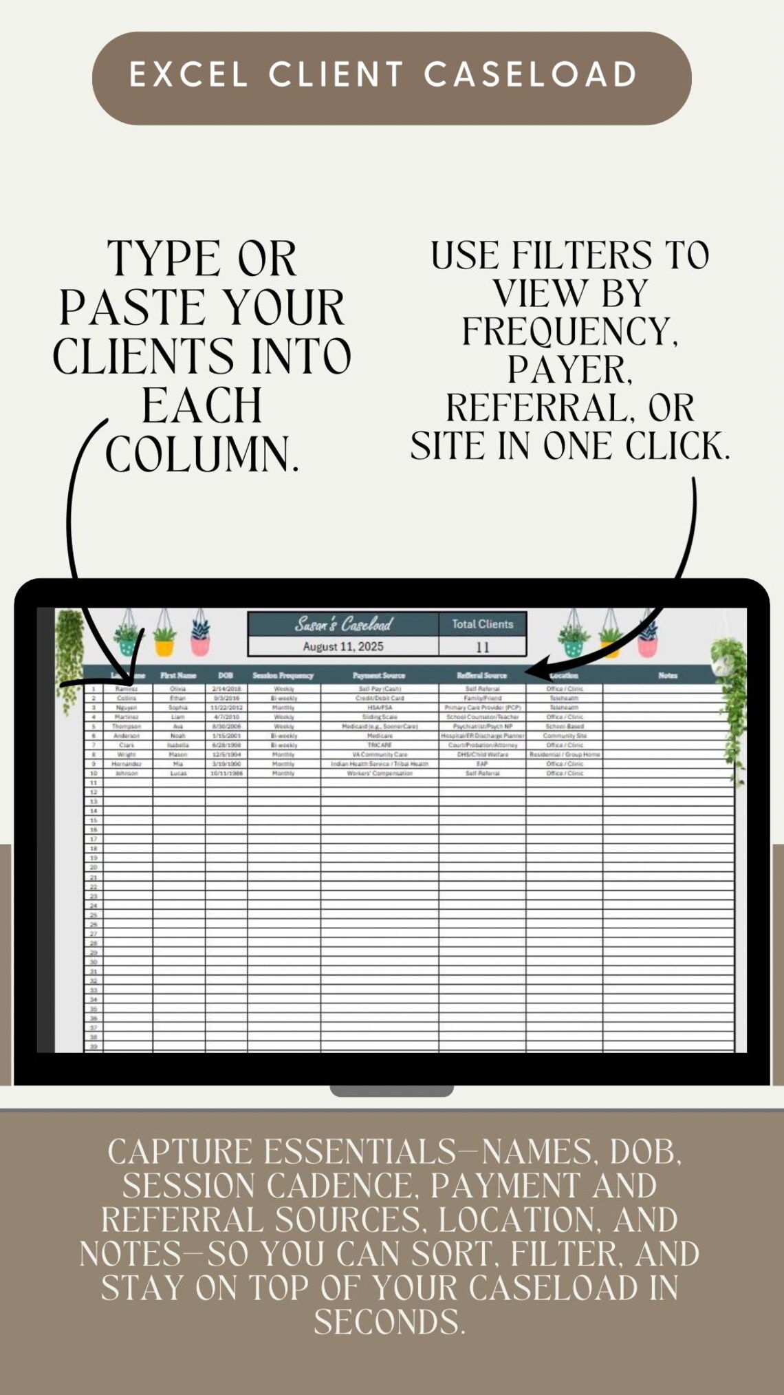 Therapist Caseload Tracker | Excel - Etsy