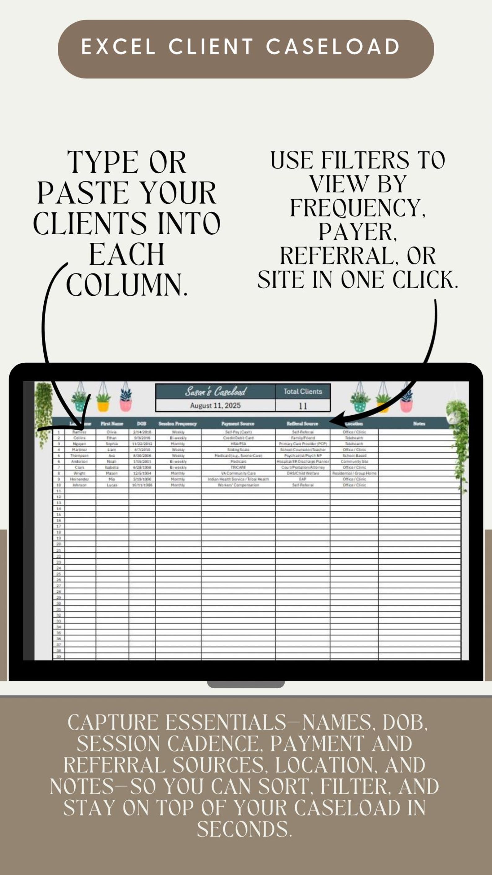 Therapist Caseload Tracker | Excel - Etsy