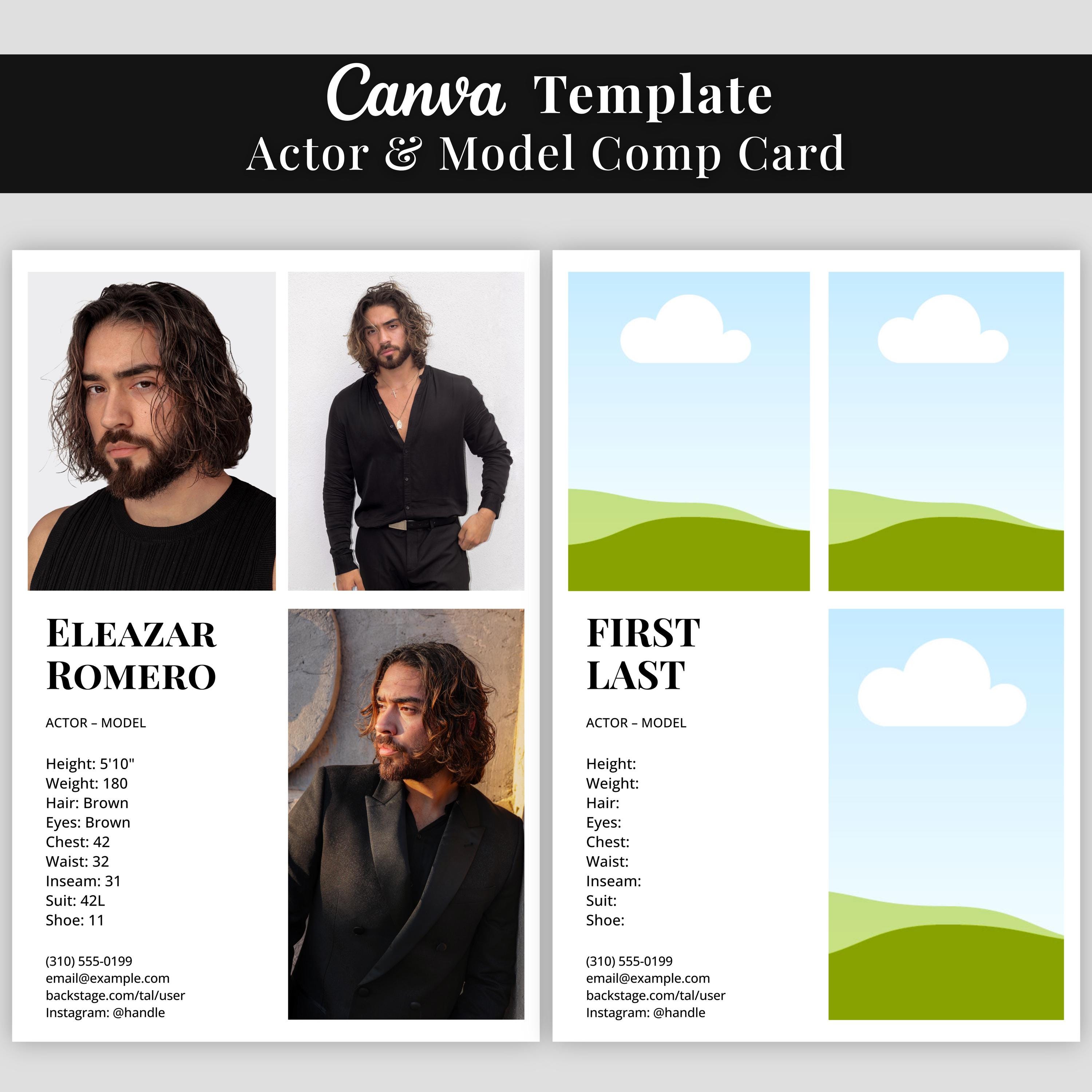 Editable Actor Comp Card Template | Canva Template for Actors & Models ...