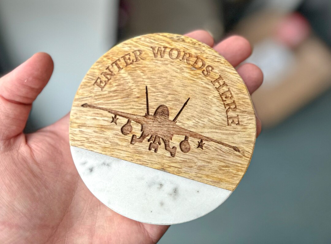 Custom Oak & Marble Coasters Set of 4 - Personalized Aircraft Design ...