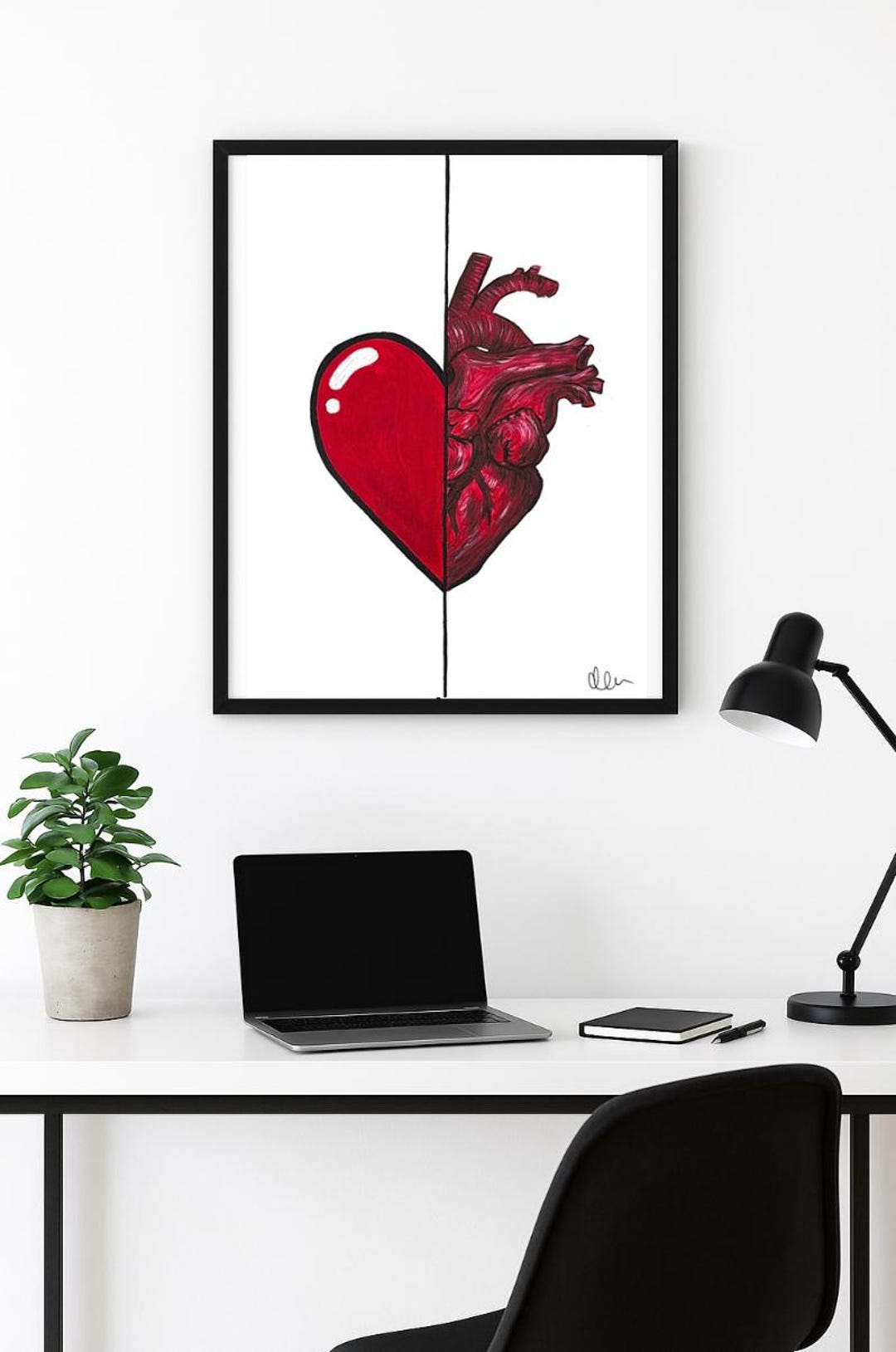 Split Heart Anatomical Art Print | Modern Red Poster (digital Download ...