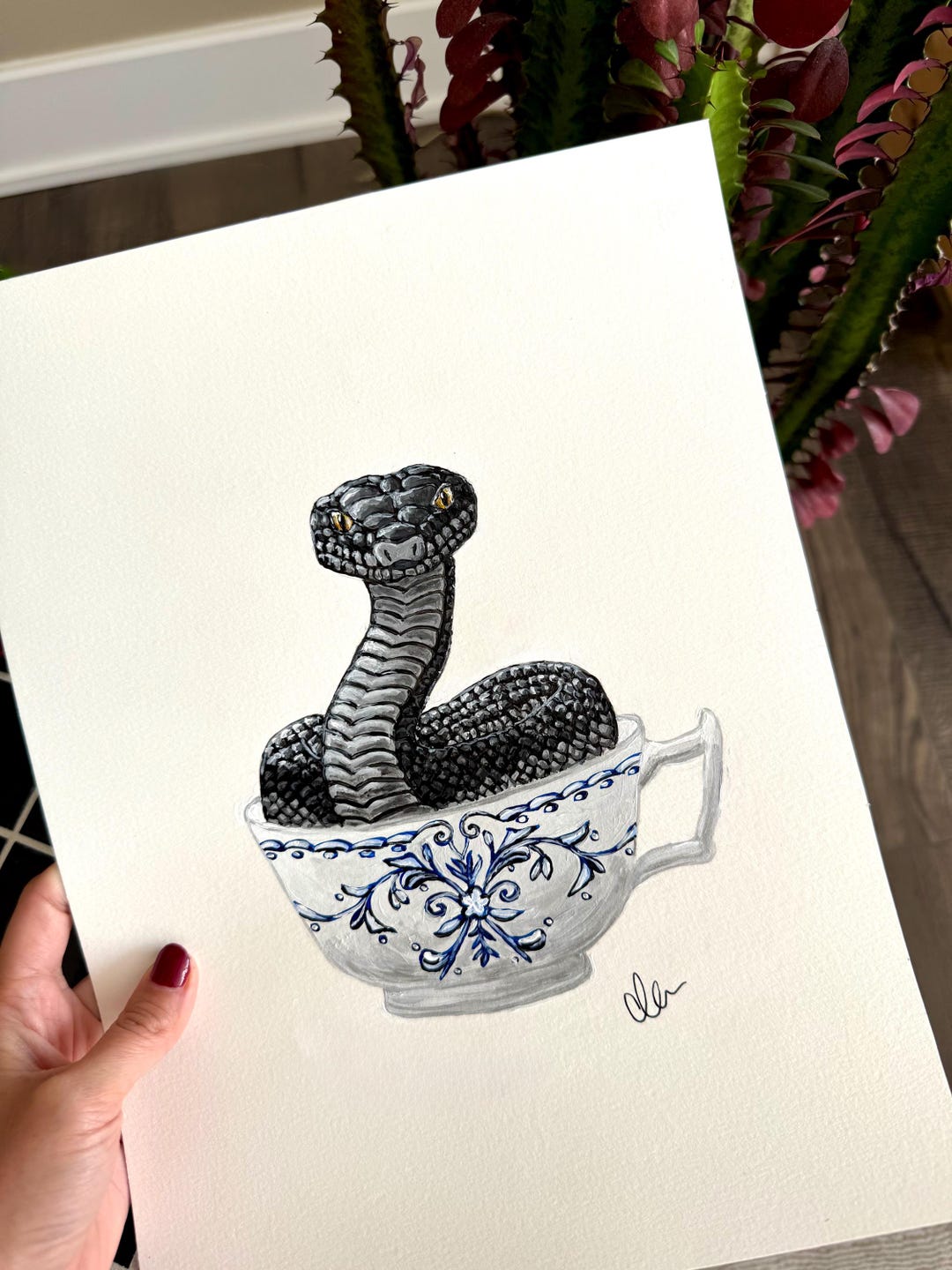 Snake in Teacup Art Print | Surreal Whimsical Home Decor - Etsy