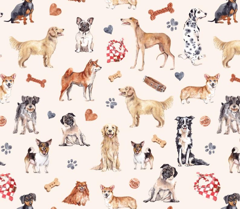 Cute Pet Dog Pattern Fabric - 100% Cotton - Sewing, Apparel, DIY ...