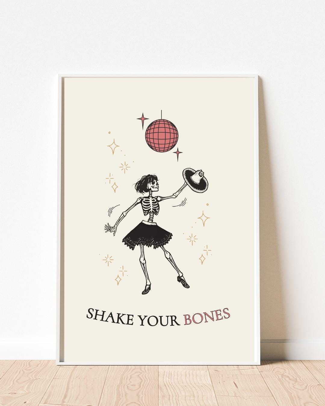 Printable Skeleton Wall Art | “shake Your Bones” Retro Disco Halloween ...