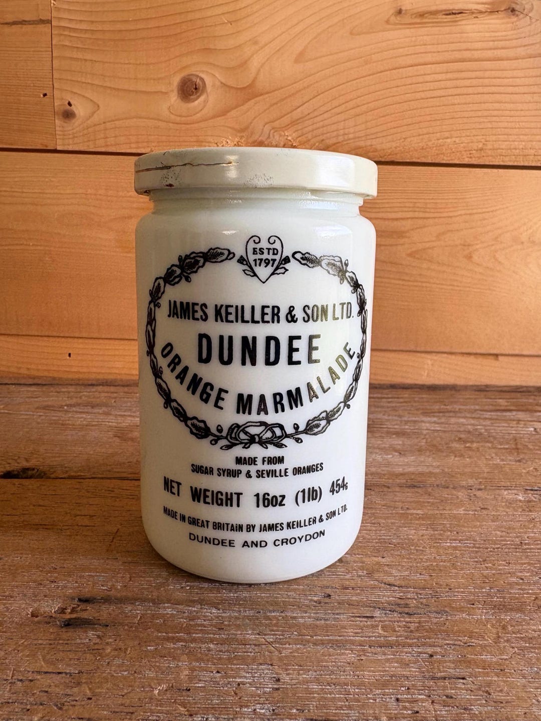 Vintage James Keiller & Son Dundee Orange Marmalade Milk Glass Jar With ...
