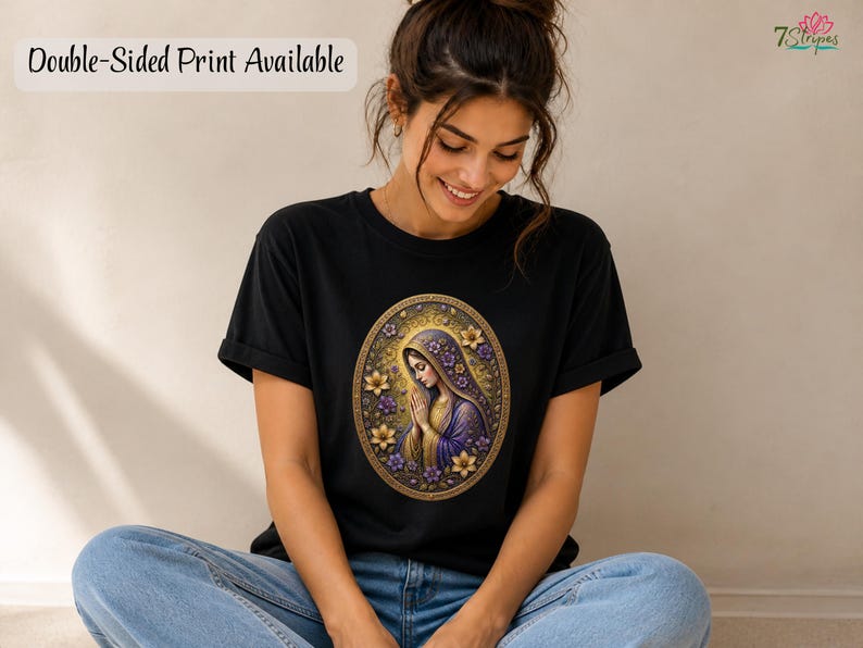 Virgin Mary Shirt Premium Quality Catholic Faith Graphic Tee Religious ...