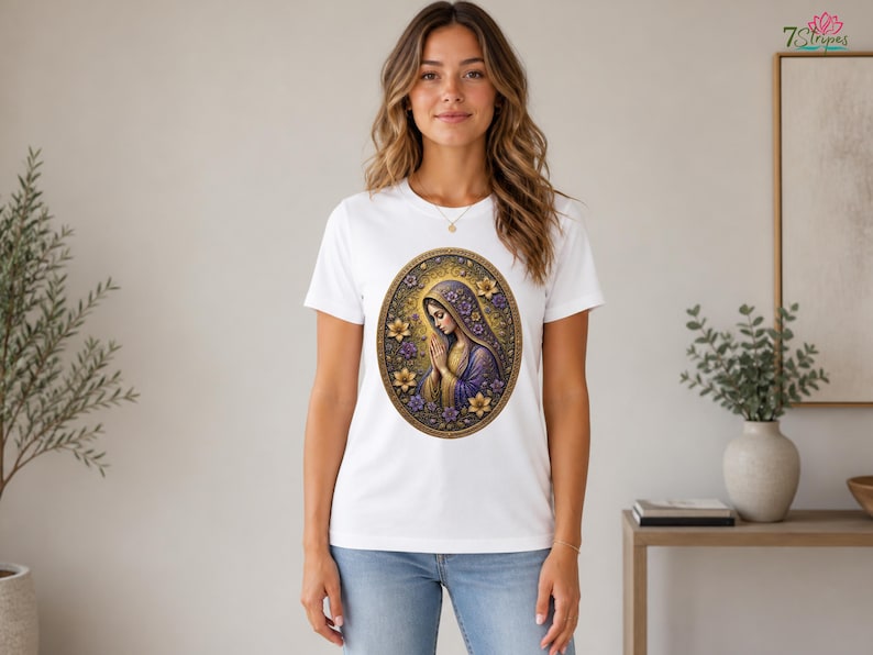 Virgin Mary Shirt Premium Quality Catholic Faith Graphic Tee Religious ...