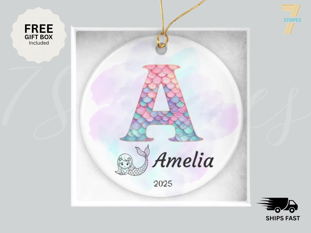 Mermaid Themed Alphabet Letter Ornament-custom Initial Name Ornament ...