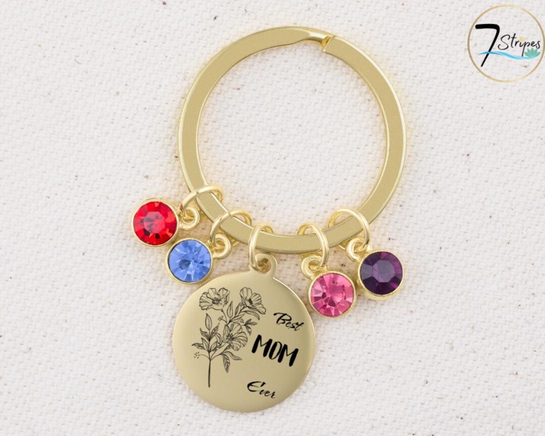 Best Mom Ever Birthstone Keychain | Gold Mom Keyring With Crystal ...