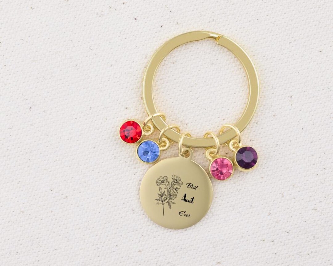 Personalized Birthstone Keychain With Initial | Custom Engraved Key ...