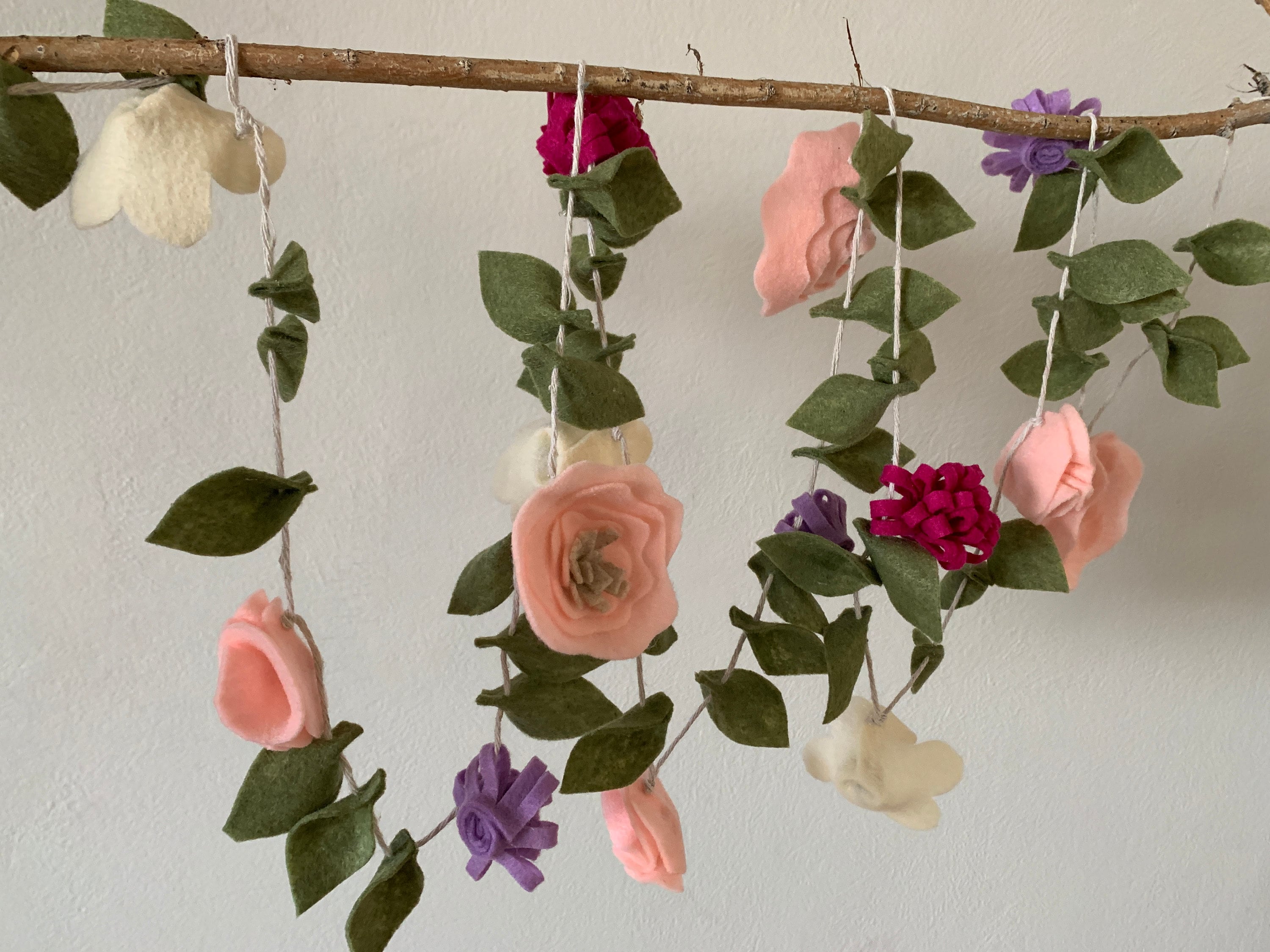 Felt Flower Garland, Spring Nursery Decor, Pink Purple Cream - Etsy