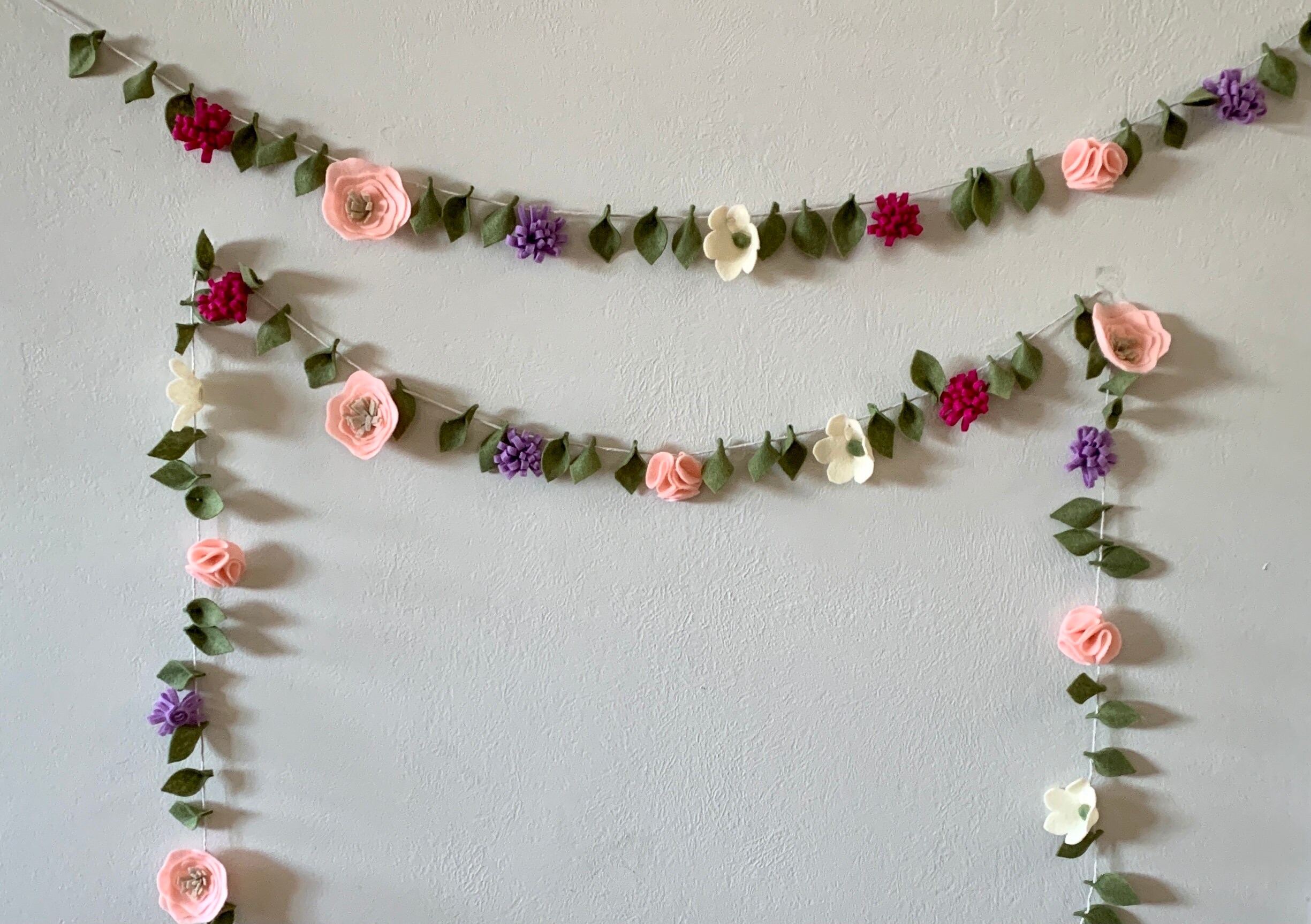 Felt Flower Garland, Spring Nursery Decor, Pink Purple Cream - Etsy