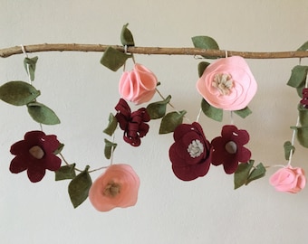 Felt Floral Flower Garland // Spring Decor // Nursery // | Etsy