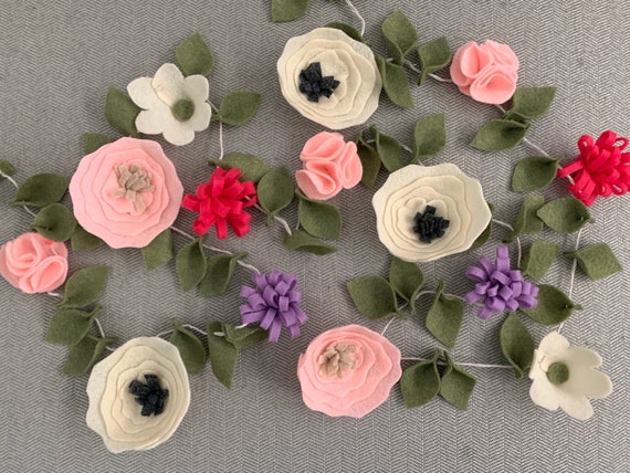 Felt Floral Flower Garland // Spring Decor // Nursery // | Etsy