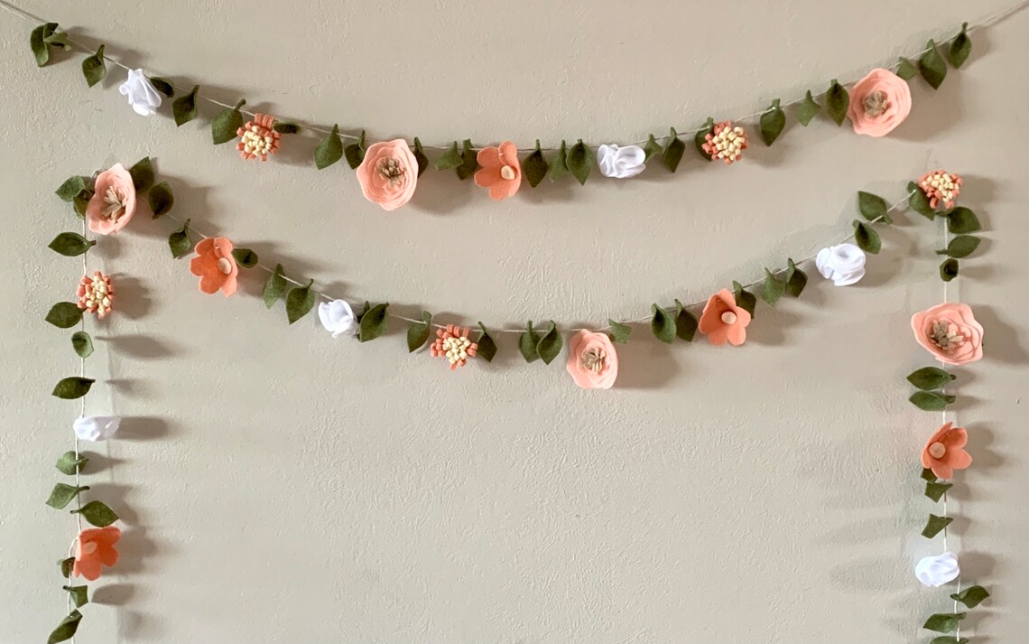 Felt Floral Flower Garland // Spring Decor // Nursery // | Etsy