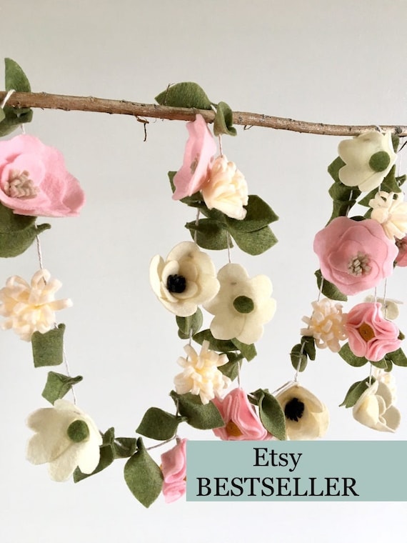 Felt Floral Flower Garland // Spring Decor // Nursery // - Etsy