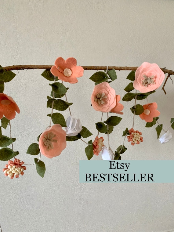 Felt Floral Flower Garland // Spring Decor // Nursery // | Etsy