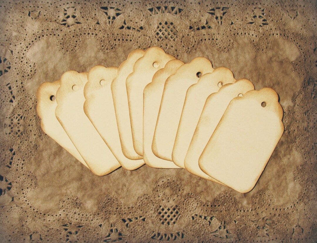 Hand Aged Gift Tags, Scalloped Top, Vintage Style, Distressed,junk ...