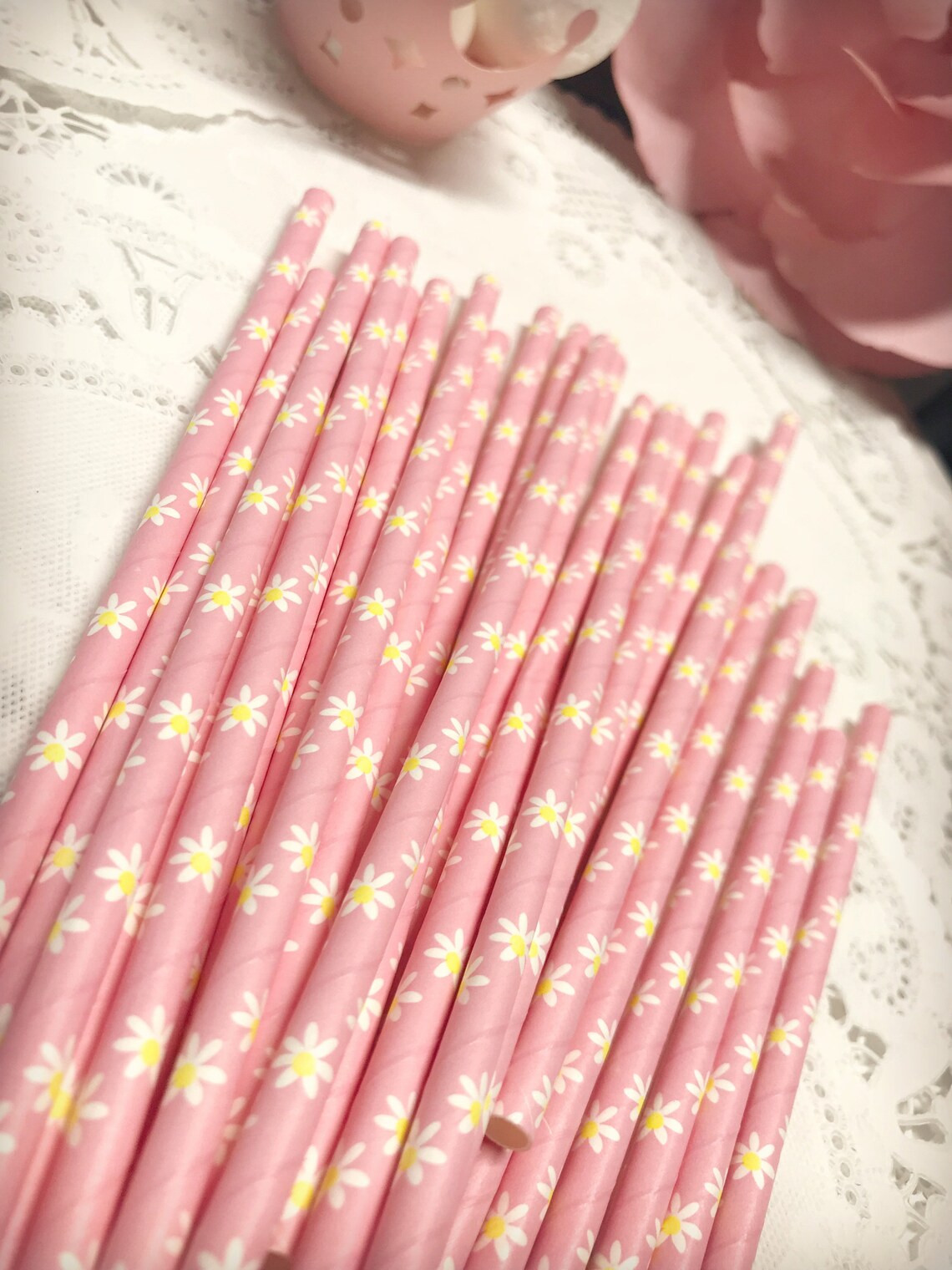 Pink Daisy Straws Spring Party Vintage Style Paper Daisy - Etsy