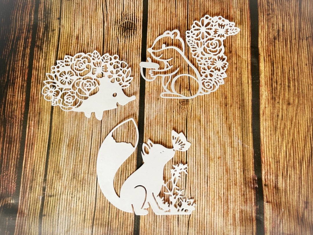 Floral Lace Woodland Animal Die Cuts: Fox, Squirrel, Hedgehog (set of 3 ...