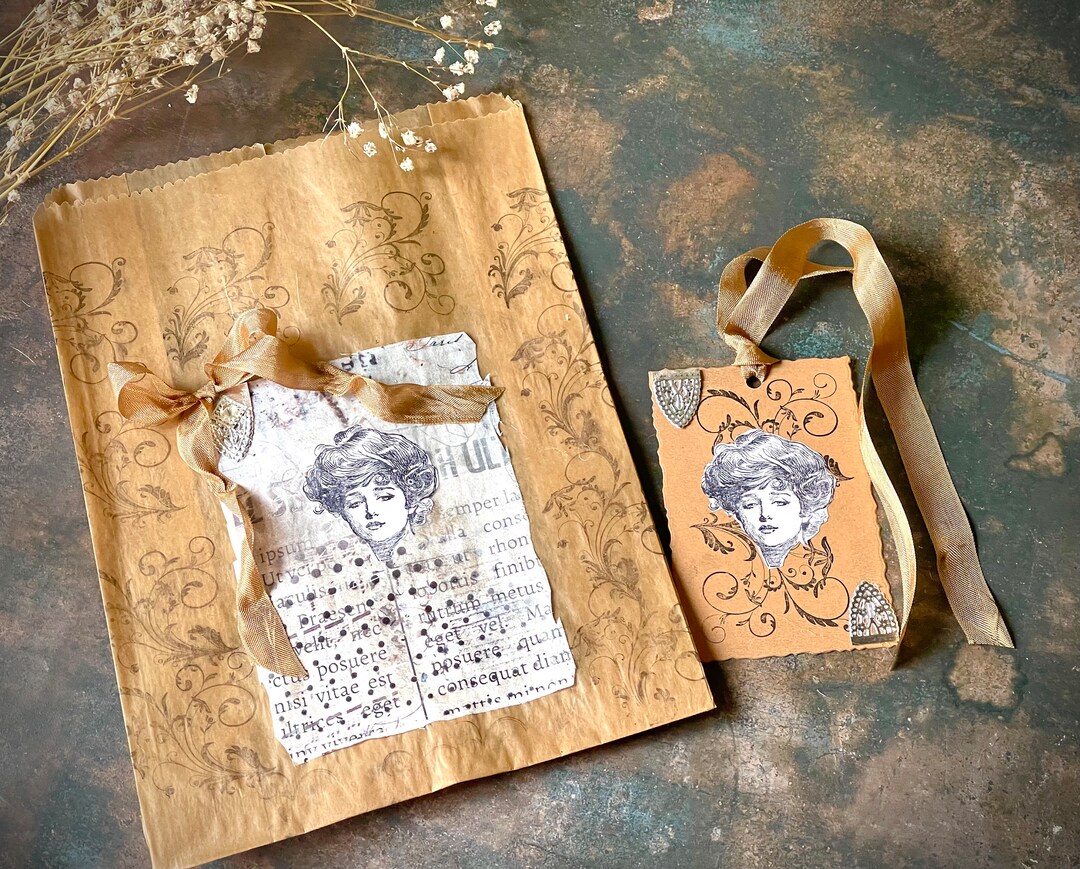 Altered Glassine Bag & Gift Tag: Vintage Style Junk Journal Pocket - Etsy