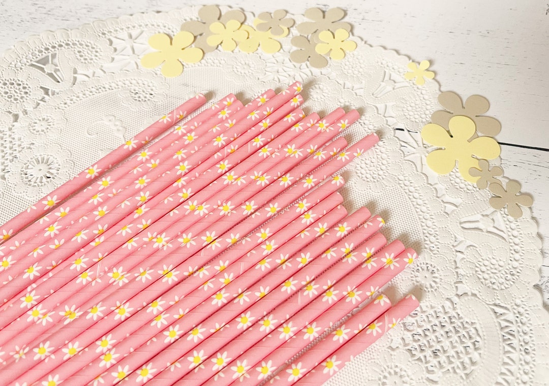 Pink Daisy Straws, Spring Party, Vintage Style Paper, Daisy Wedding ...