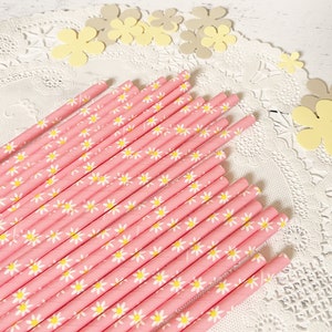 Pink Daisy Straws, Spring Party, Vintage Style Paper, Daisy Wedding ...