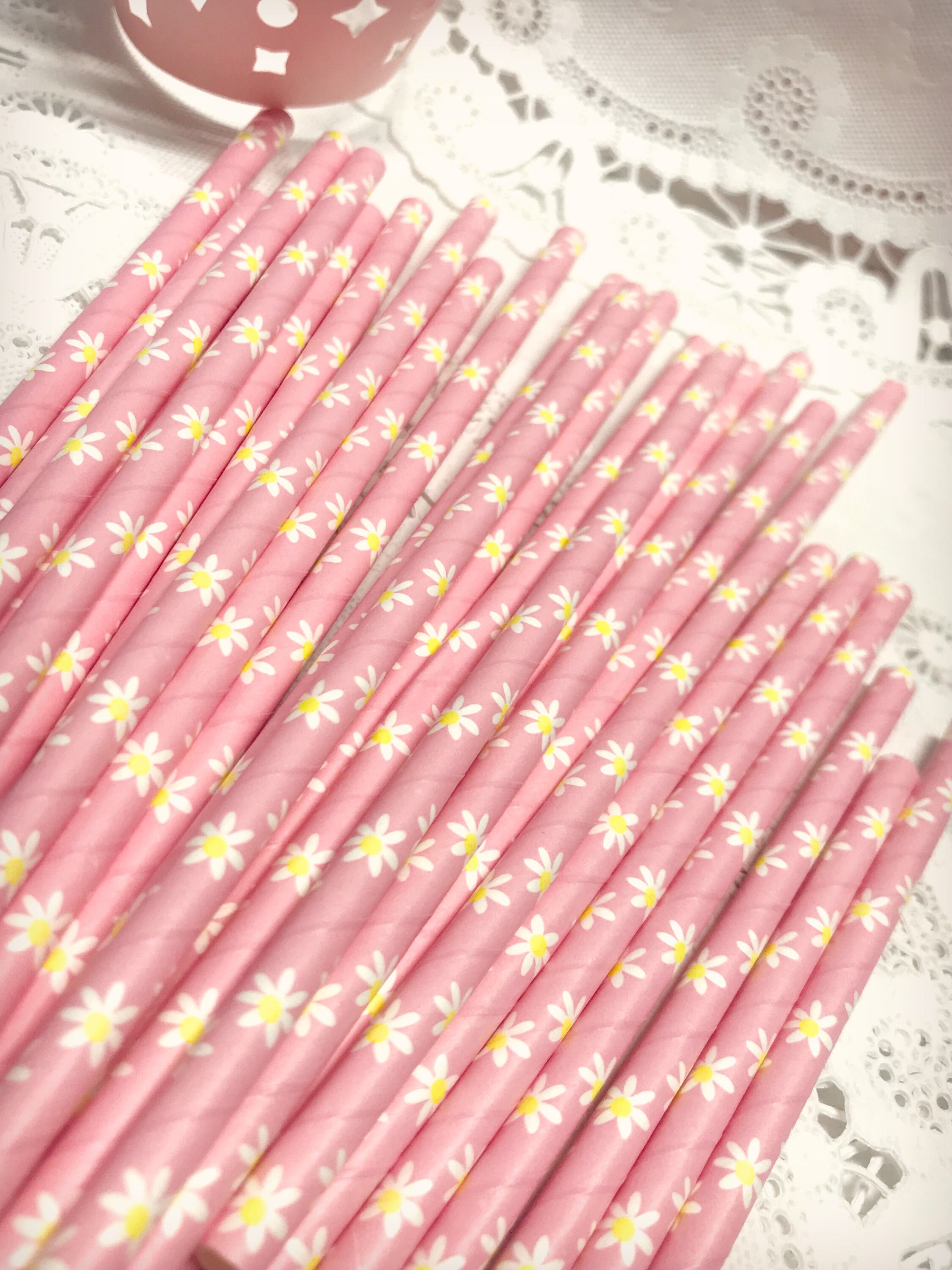 Pink Daisy Straws Spring Party Vintage Style Paper Daisy - Etsy