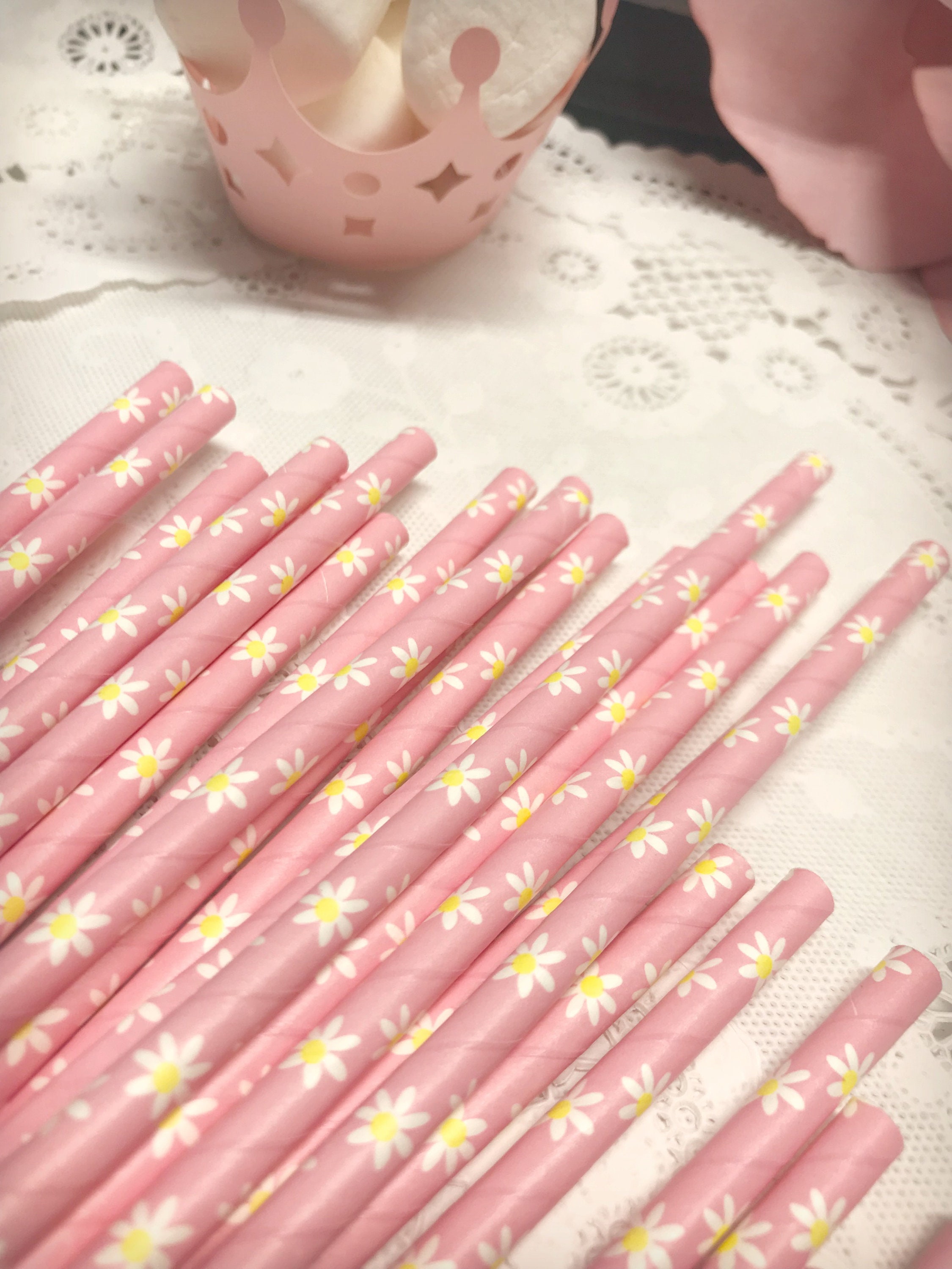 Pink Daisy Straws Spring Party Vintage Style Paper Daisy - Etsy