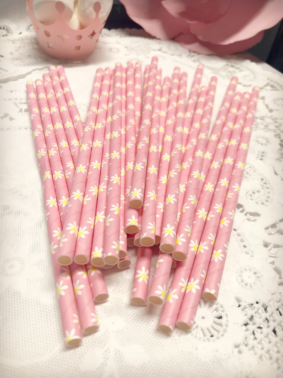 Pink Daisy Straws Spring Party Vintage Style Paper Daisy - Etsy