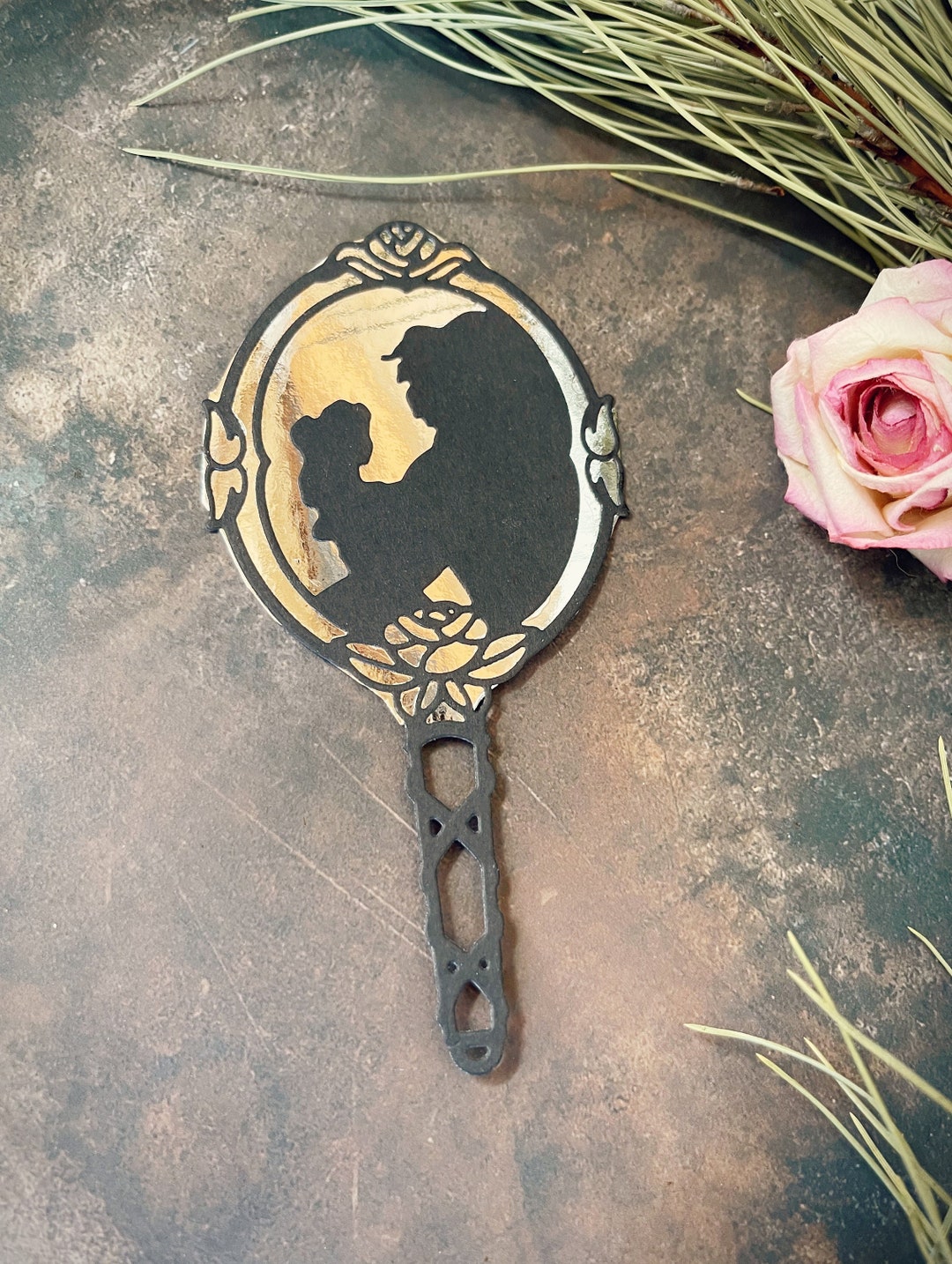 Beauty and the Beast Mirror Die Cut: Black & Silver Rose Frame - Etsy