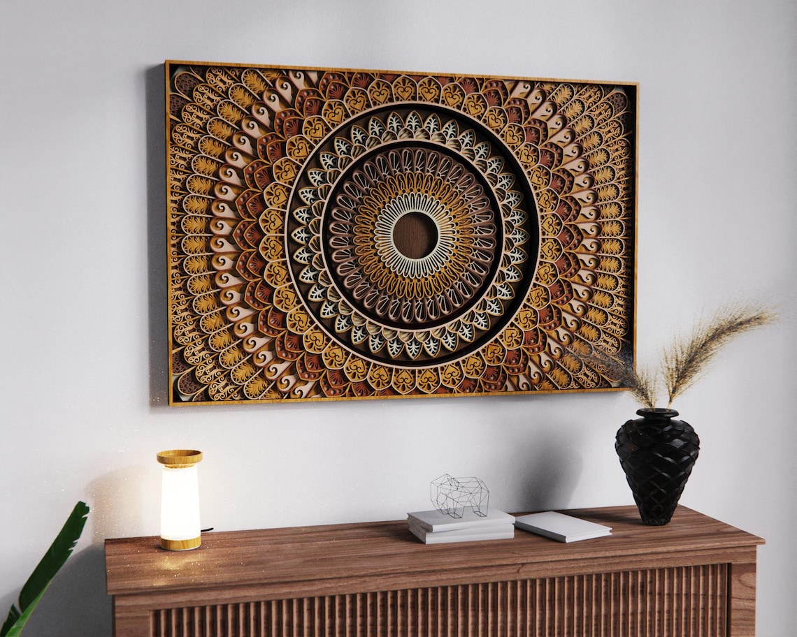 Wall Art SVG File Laser Cutting Mandala 3D Zentangle Multilayer Art - Etsy