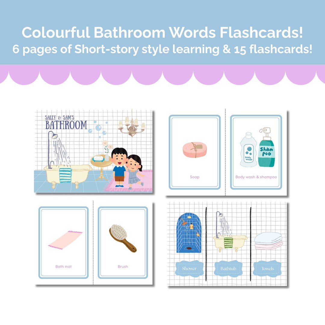 House Bathroom Vocabulary Flashcards: Montessori Material for Kids (PDF ...