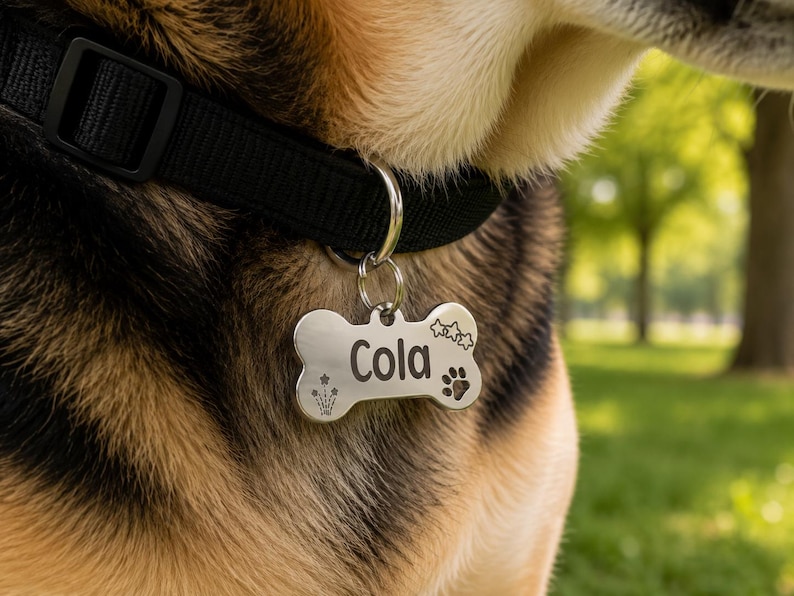 Personalized Bone Pet ID Tag, Engraved Stainless Steel Dog Cat Charm - Etsy