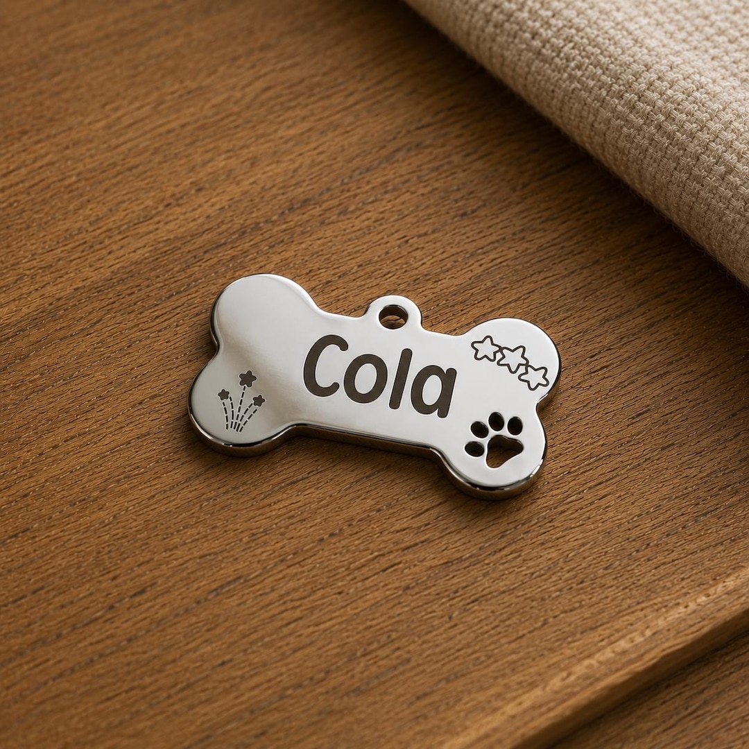 Personalized Bone Pet ID Tag, Engraved Stainless Steel Dog Cat Charm - Etsy
