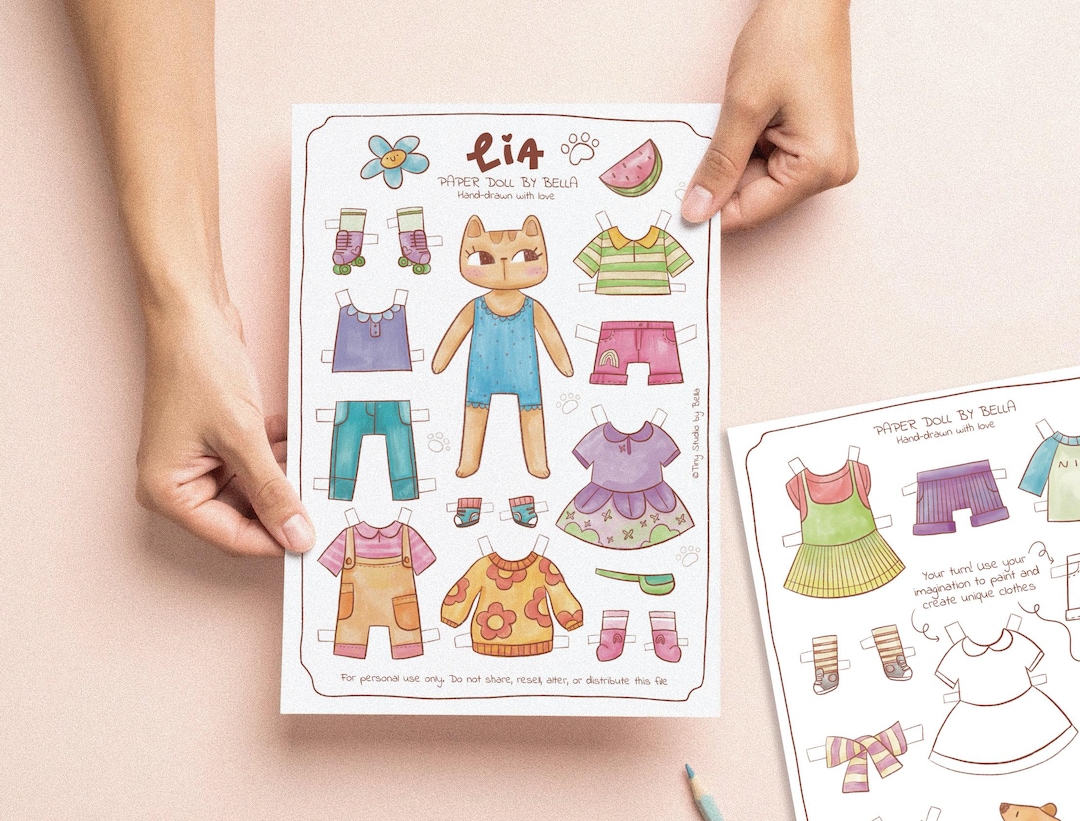 Hand-drawn Cat Paper Doll With Outfits (printable PDF) – Kids Craft ...