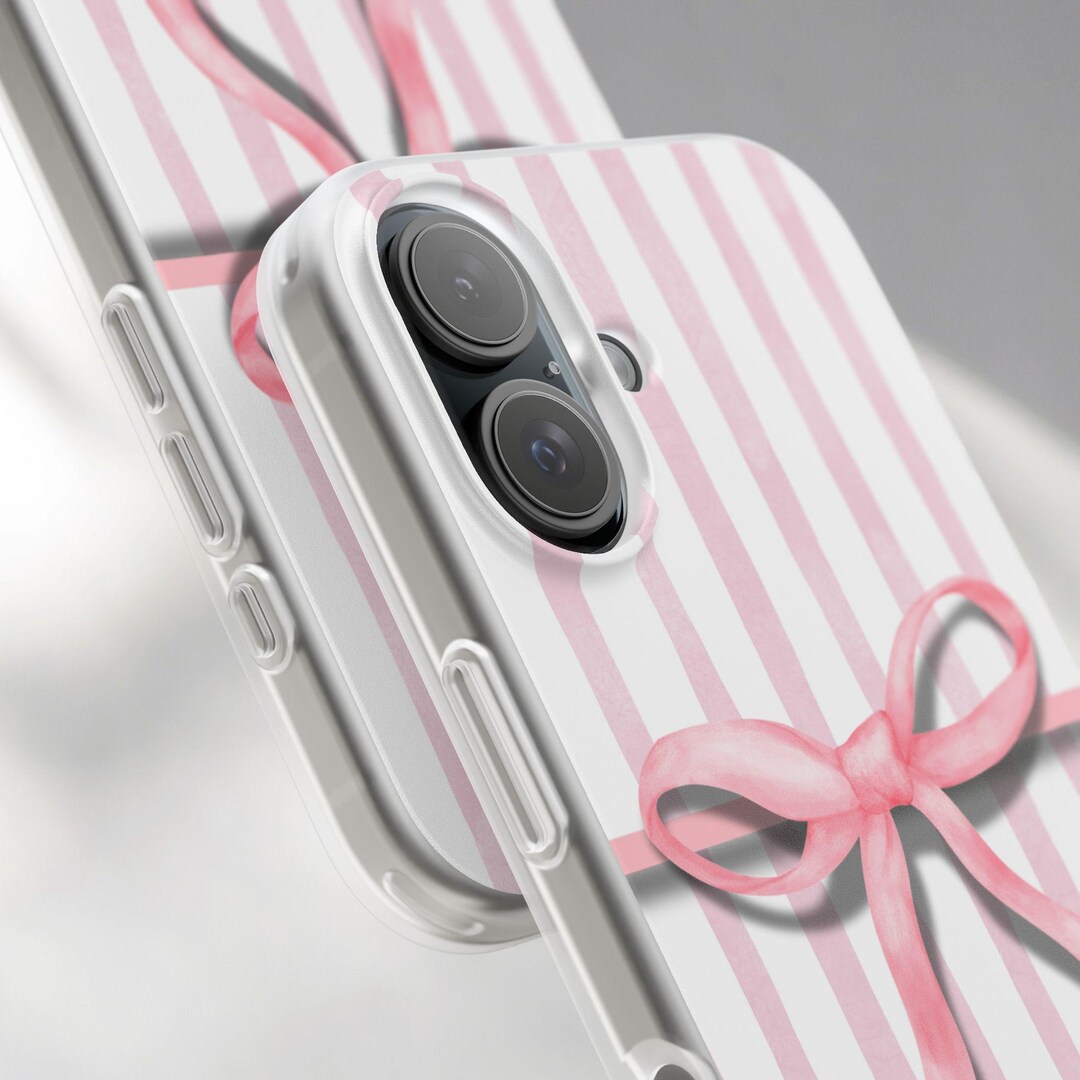 Chic Pink Stripe and Bow Phone Case: Stylish Flexi Smartphone Cover - Etsy