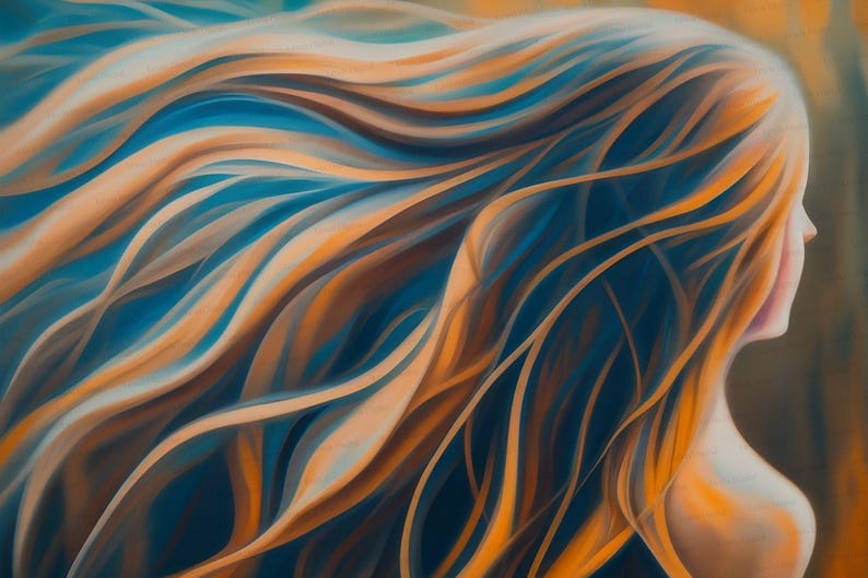 Abstract Woman Flowing Hair Artwork | Modern Portrait Print | Feminine ...