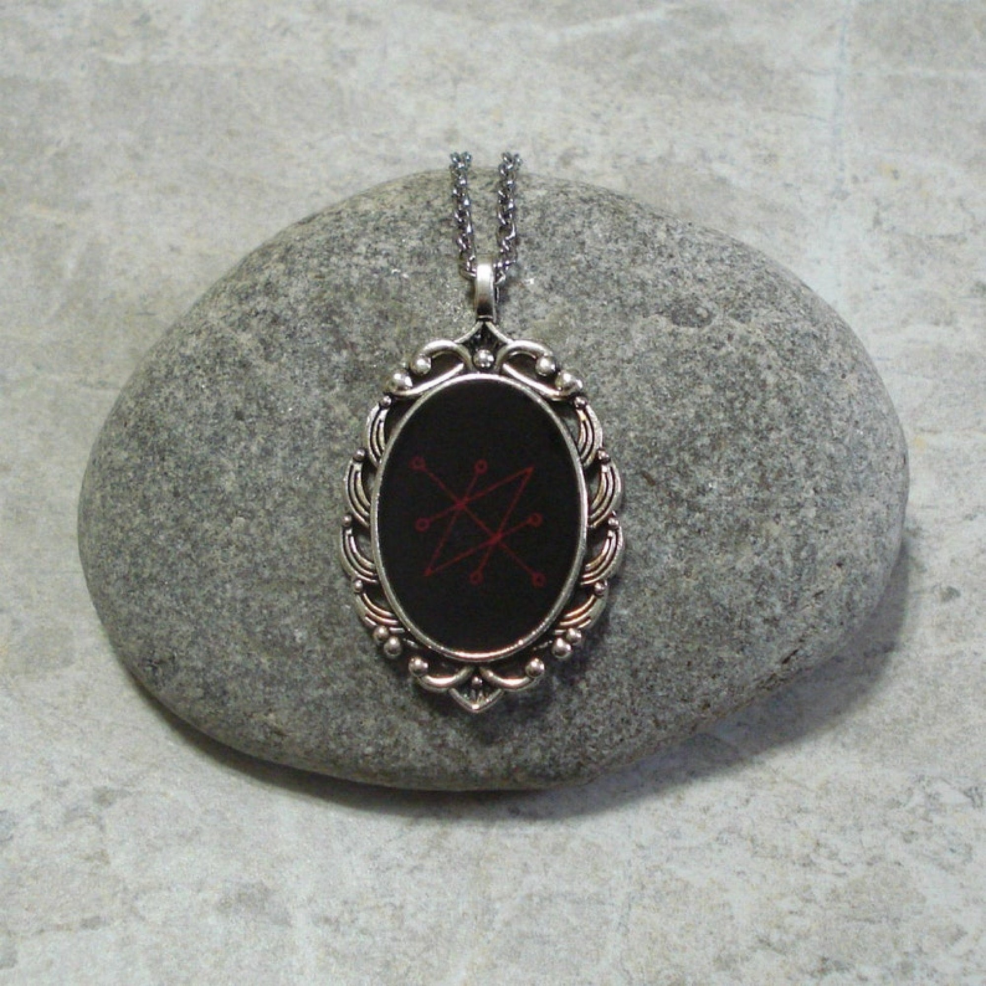 Azazel Sigil Necklace Black Red Antique Silver - Etsy